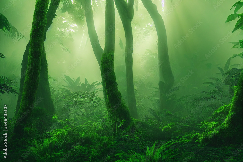 Deep tropical jungles green moss and big tree wallpaper. Stock ...