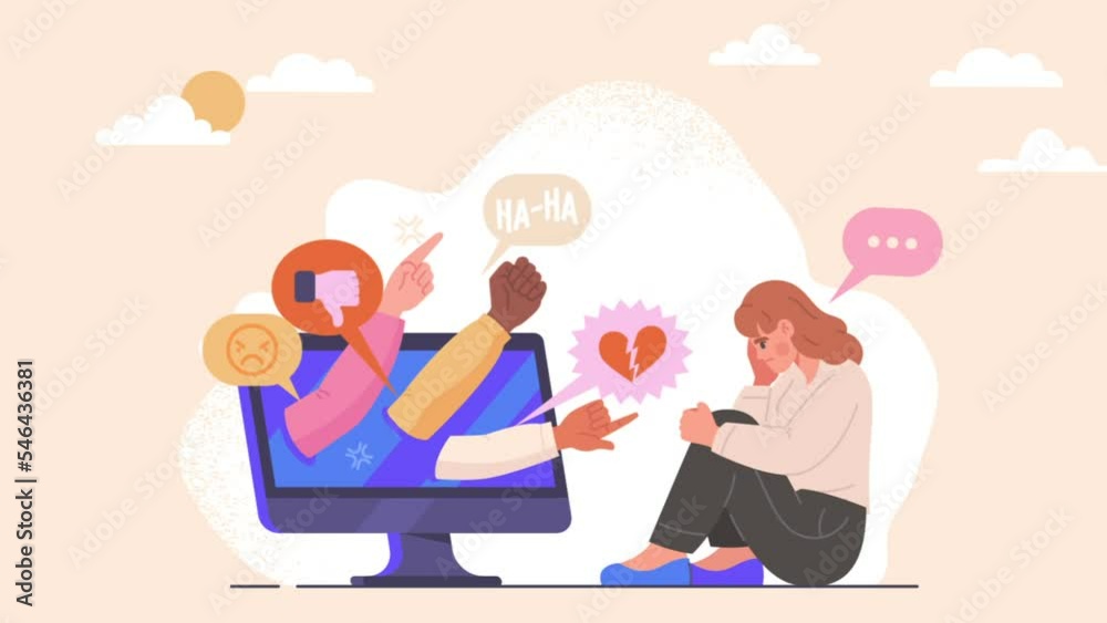 Stockvideo Cyberbullying on internet video concept. Upset depressed ...