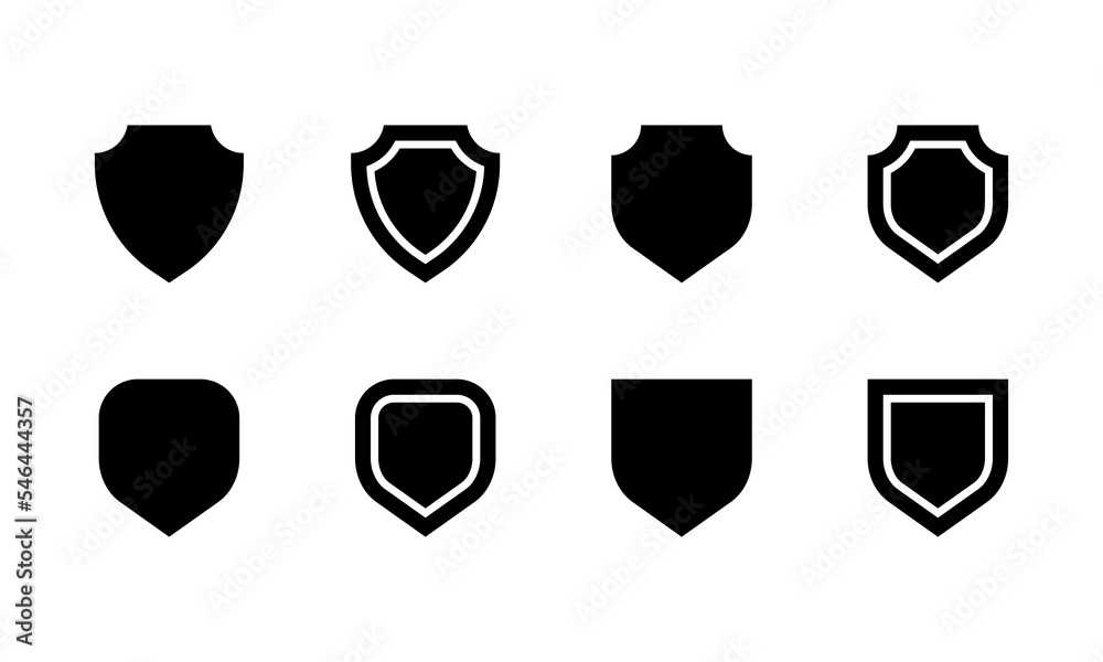 Black shield icon set in vintage style. Protect shield security icons ...