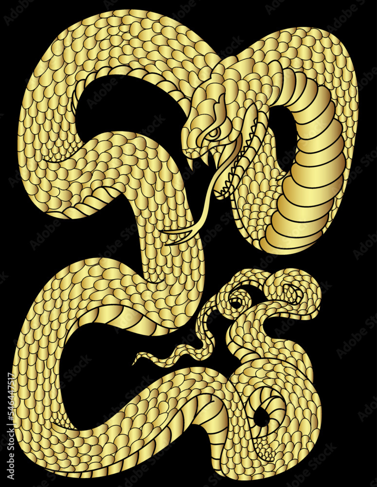 Hand drawn snake vector for coloring book and tattoo design isolate on ...