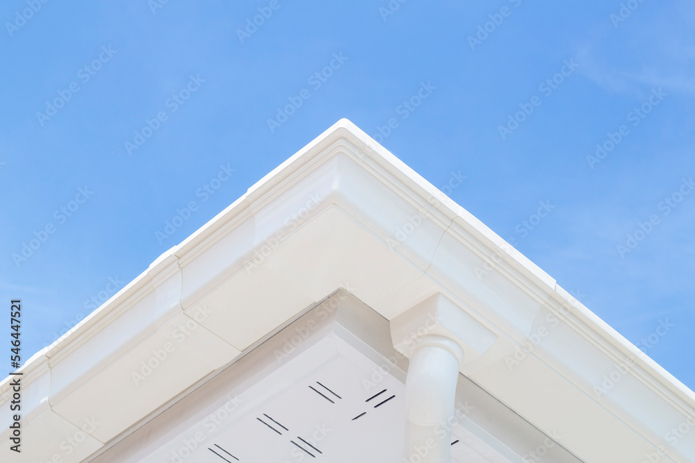 Drainage System rain with white vinyl gutter modern style in new home ...
