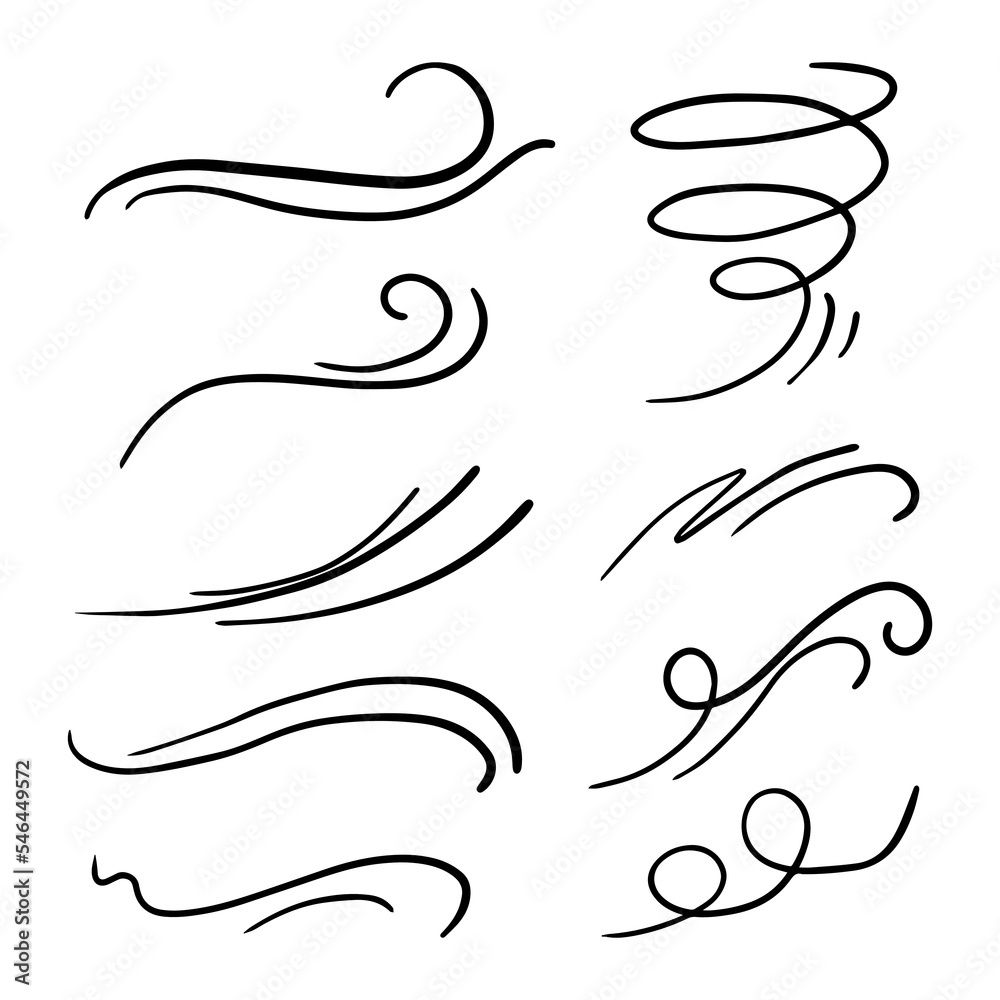 hand drawn wind doodle set, vector illustration. Stock Vector | Adobe Stock