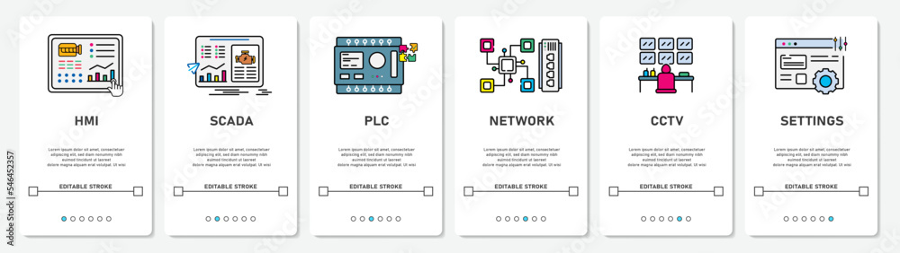 Vetor de UI Development Digital Menu HMI SCADA PLC network monitoring ...
