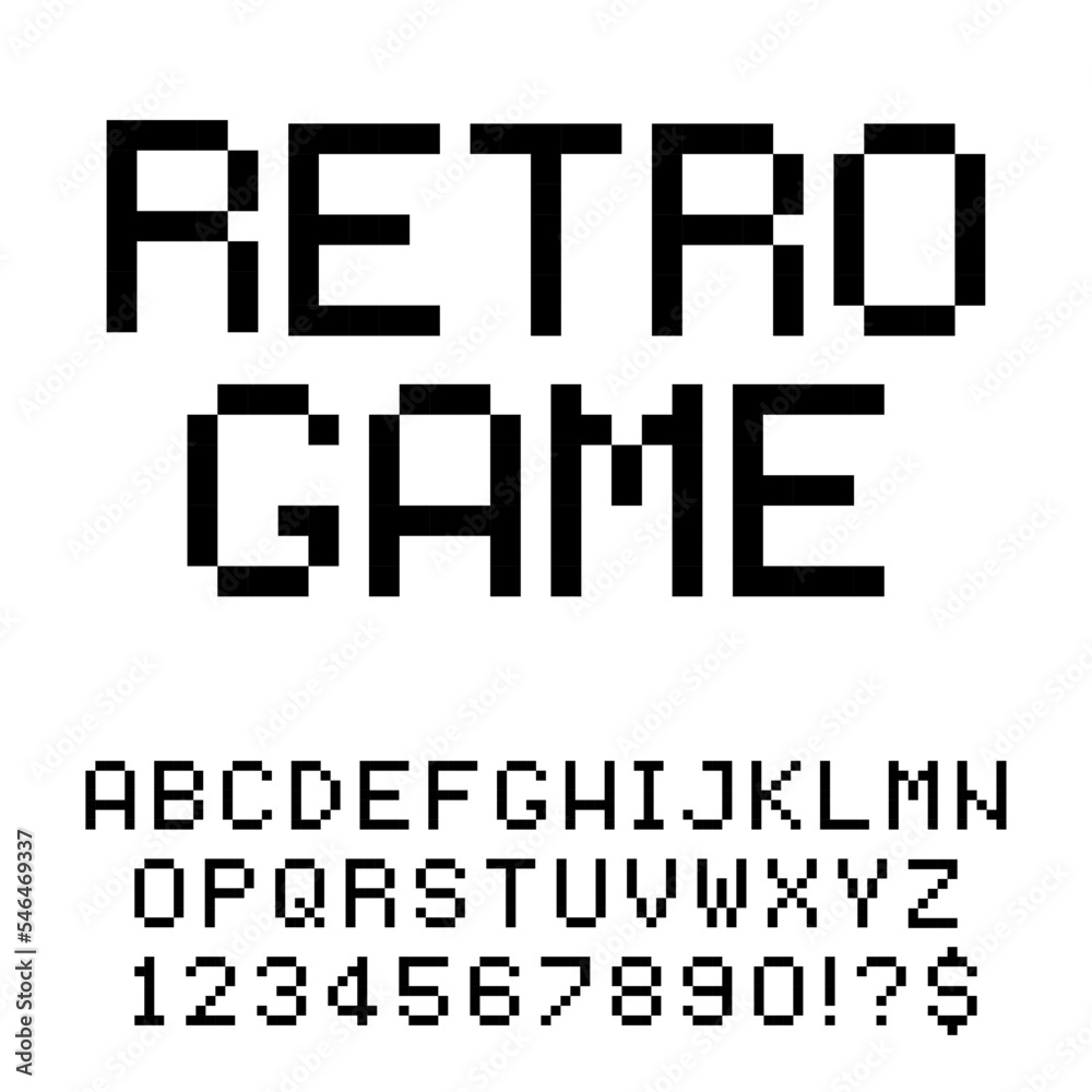 Retro Game Pixel Art Font Pixelated Text Alphabet Letters And Numbers retro-game-pixel-art-font-pixelated-text-alphabet-letters-and-numbers