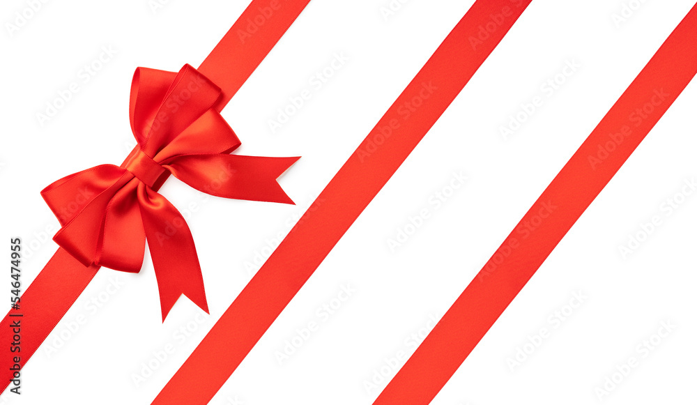 Red corner bow and ribbon isolated on white background Stock Photo ...