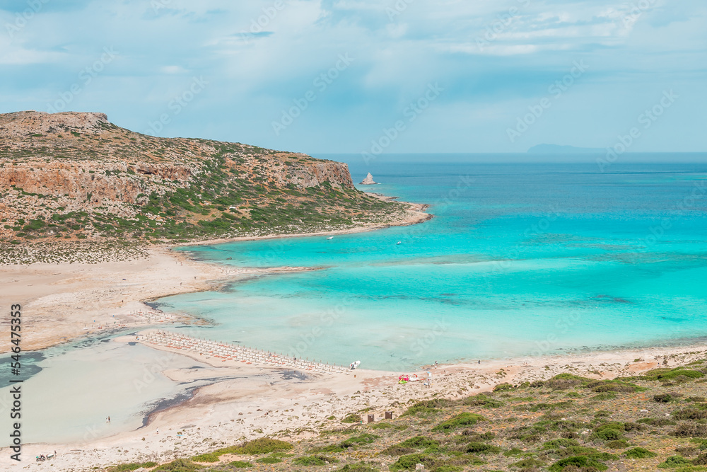 Balos lagoon, crete island, greece: view to tigani island with white ...