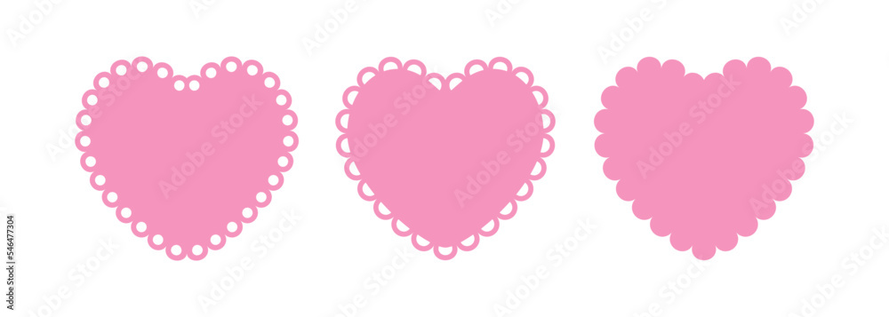 Scalloped edge heart shapes set. Simple heart scalloped border. Fabric ...