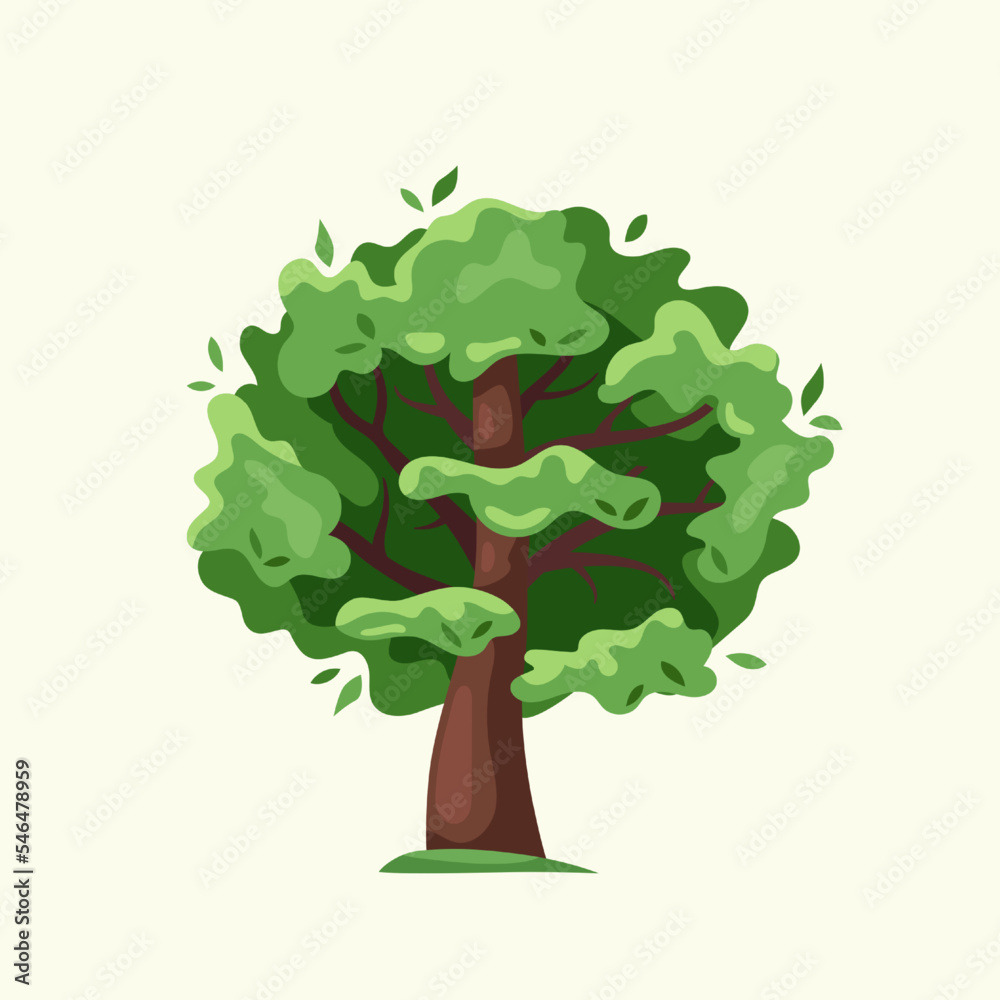Cartoon green tree on white background. Vector illustration Stock ...