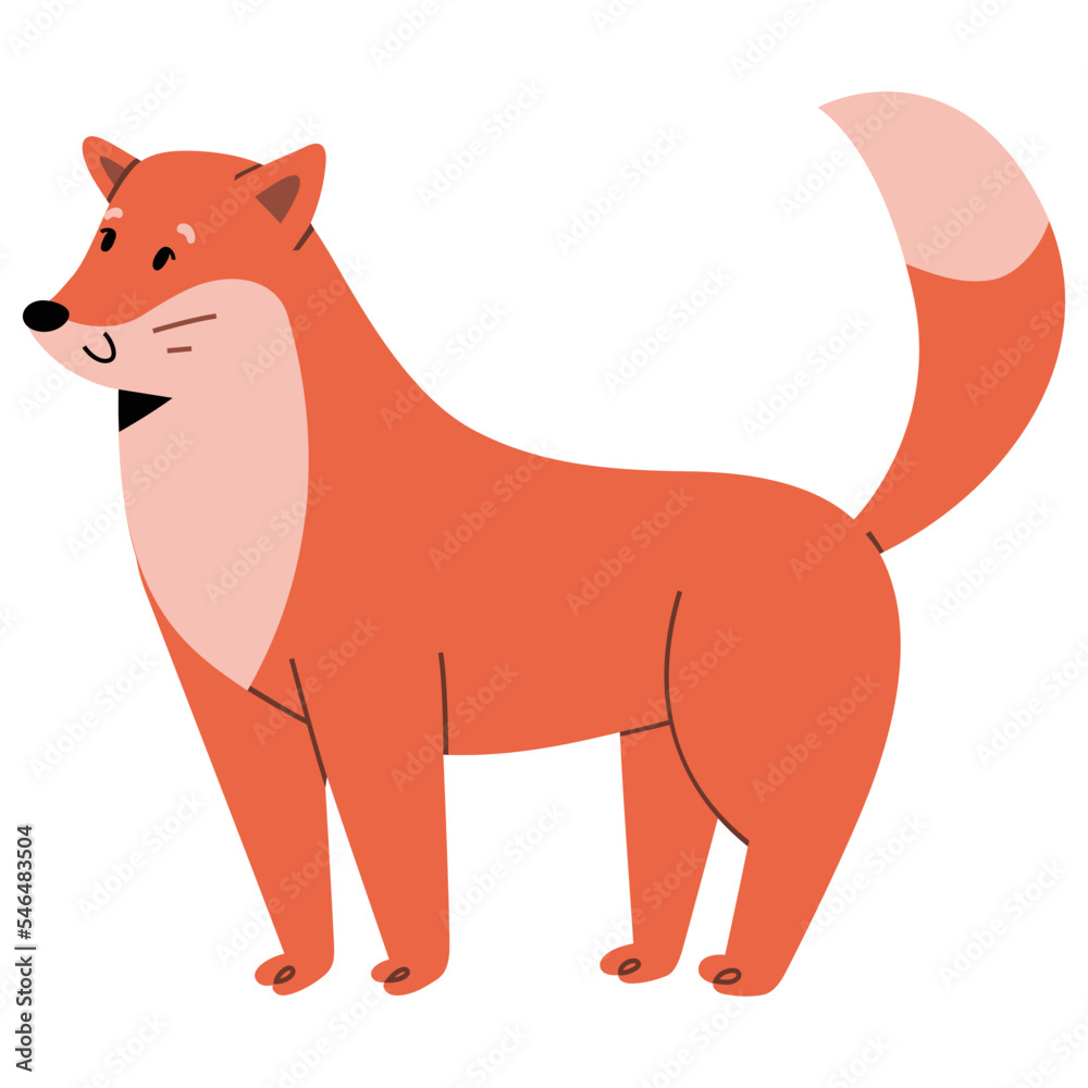 Cute fox character, red fox animal standing and smiling with friendly ...