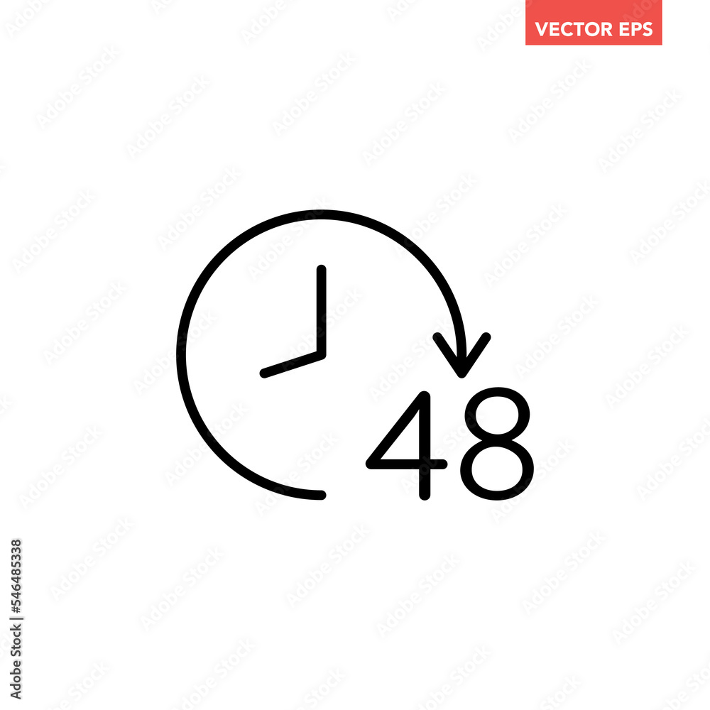 Black round up to 48 hrs work time effect line icon, 2 days fast ...