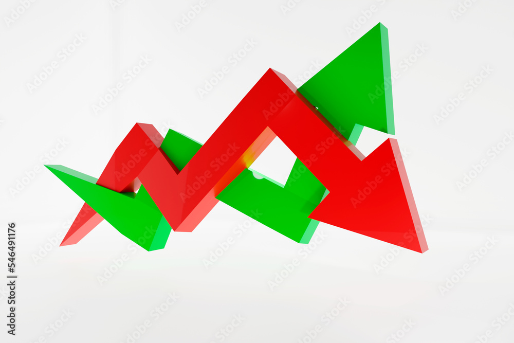 Economy scenario. Going up or down. Red recession trend versus green ...