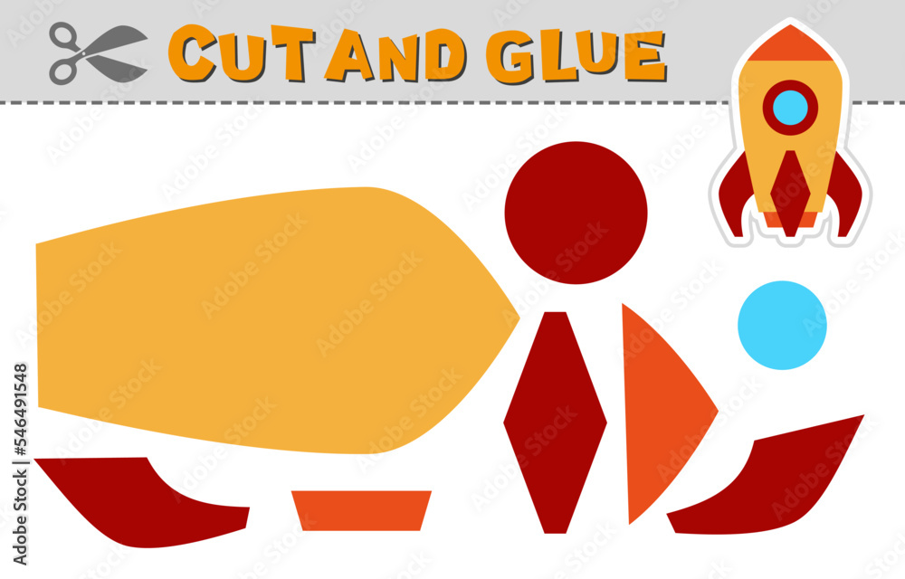 Vetor de Cut and glue. Vector illustration of a rocket ship. Paper game ...