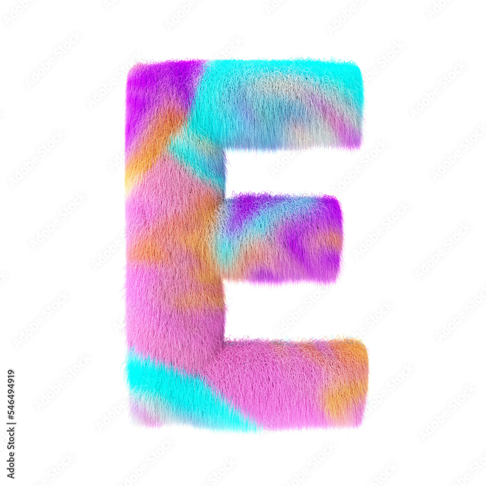 Hairy font, furry alphabet, Colored, fluffy, hairy letter E. 3D ...