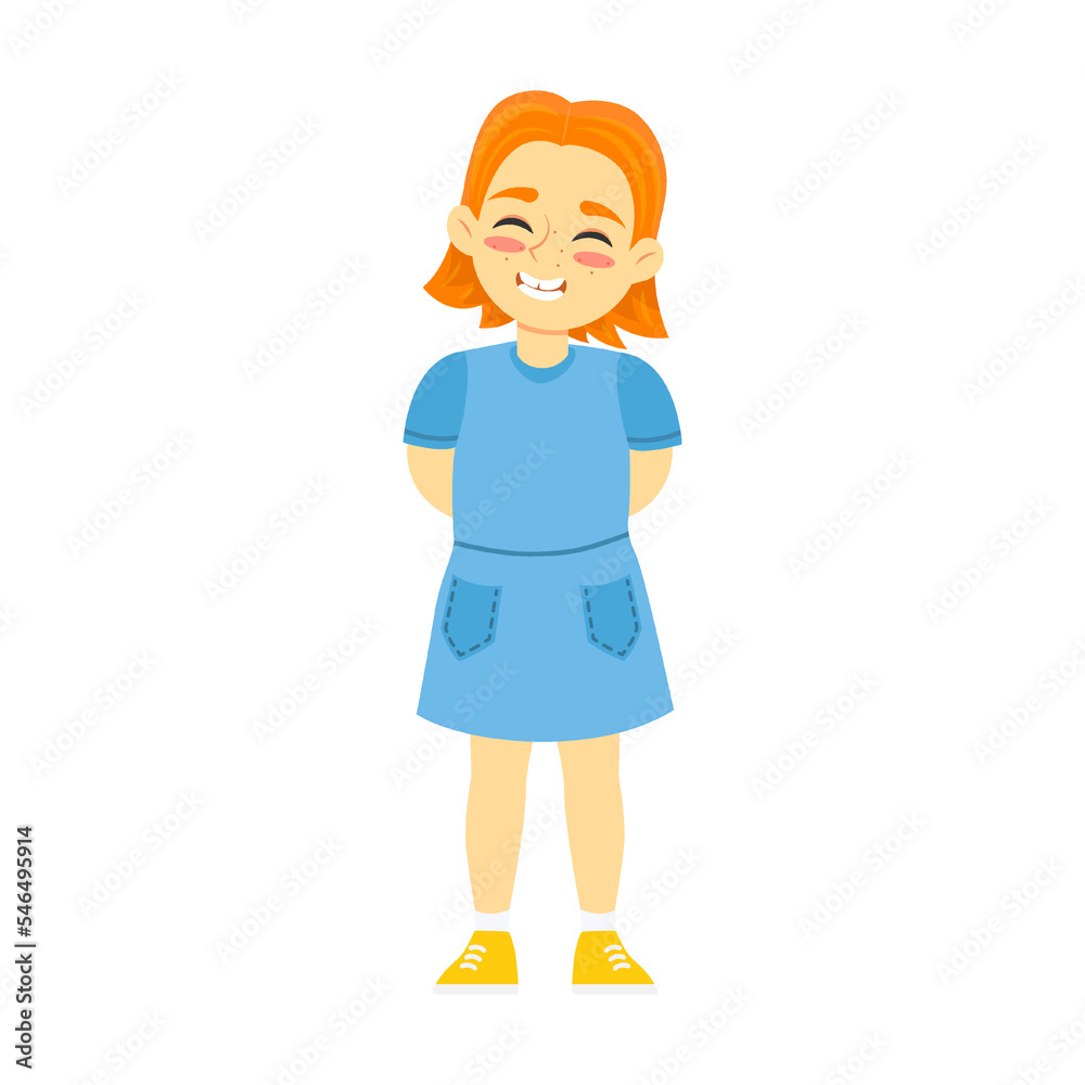 expression of embarrassed and smiling girl vector illustration ...
