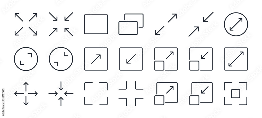 Maximize and minimize screen buttons editable stroke outline icons set ...