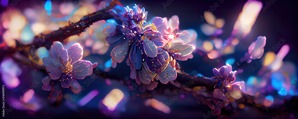 beautiful fantasy magical floral background with colorful lights as panorama header wallpaper ...