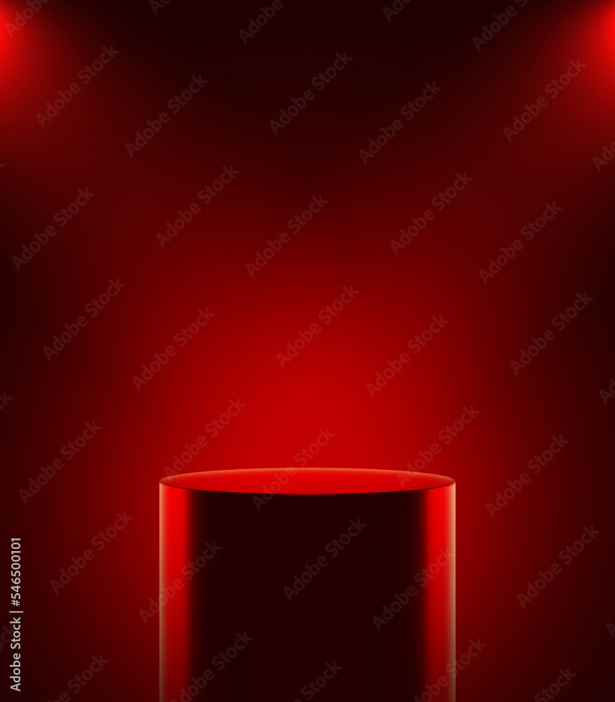 Spotlight red 3d podium show stage light platform scene on studio ...