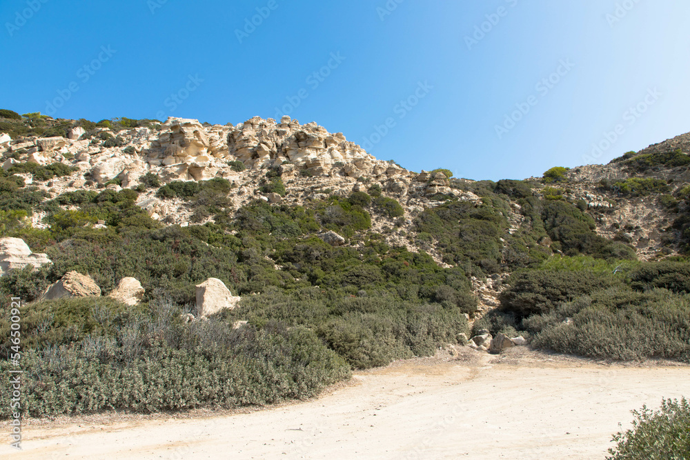 Sandy country road, 4x4 off-road trail to the peak of Attavyros ...