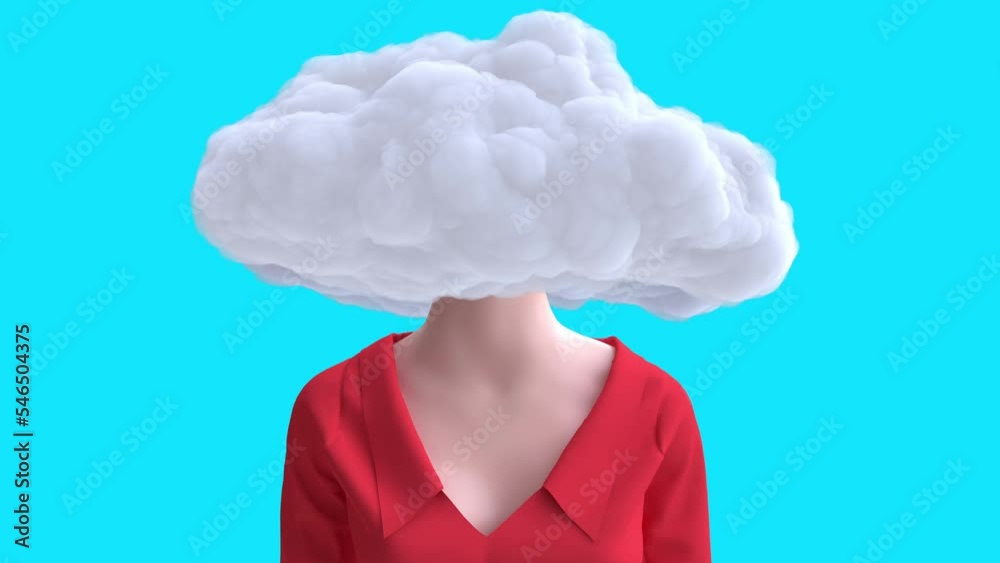 Woman body in cloth with white cloud on head. Realistic 3d art ...