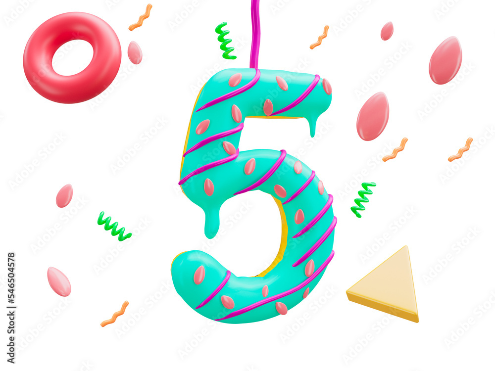 Donut font number 5 isolated 3d cutout Stock Illustration | Adobe Stock