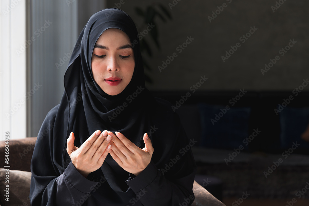 women wear hijab having worship and pray for fasting and Eid of Islam ...