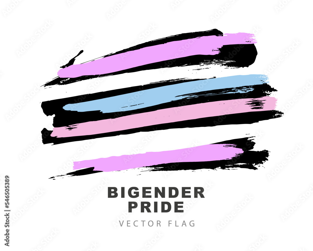 The flag of bigender pride. Colored brush strokes drawn by hand. A colorful logo of one of the ...