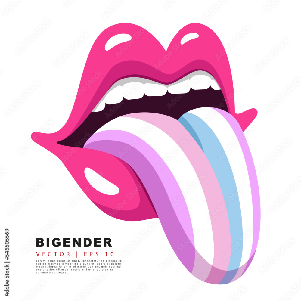 Pink lips with a protruding tongue painted in the colors of the ...