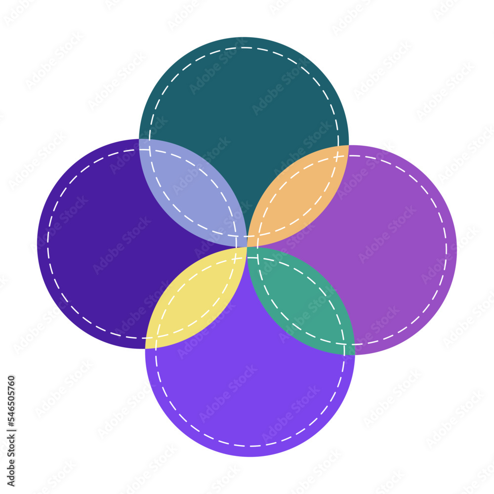 Venn diagram 4 circle with dash line chart infographic sign. Stock ...