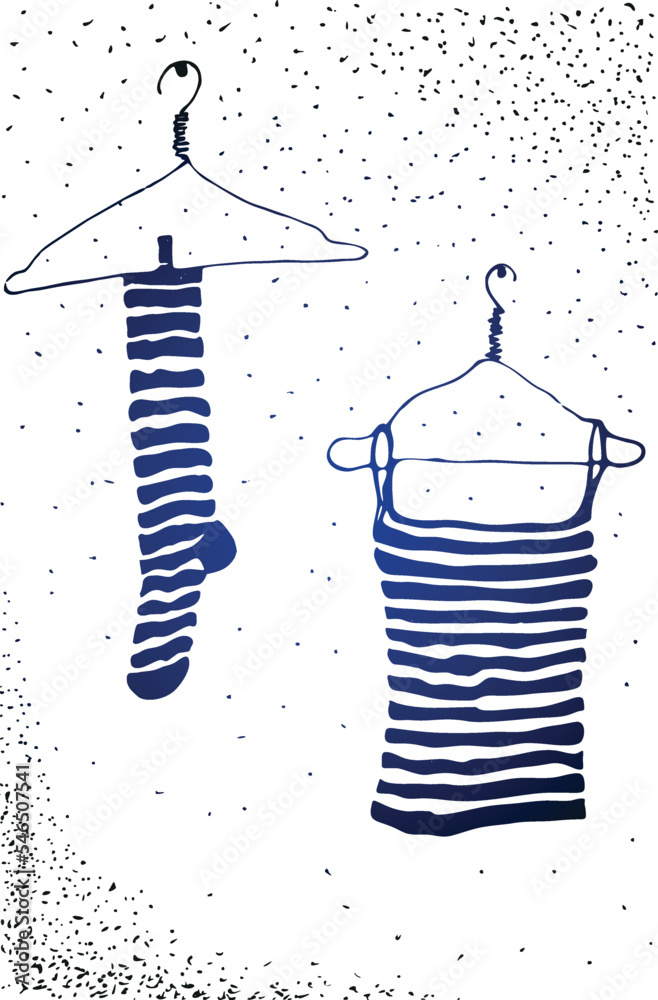 Hanging clothes illustration drawing engraving, ink line art, vector ...