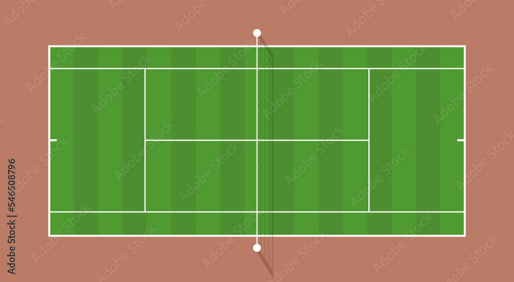 Tennis court with grid and shadow top view. Grass cover field. Vector ...