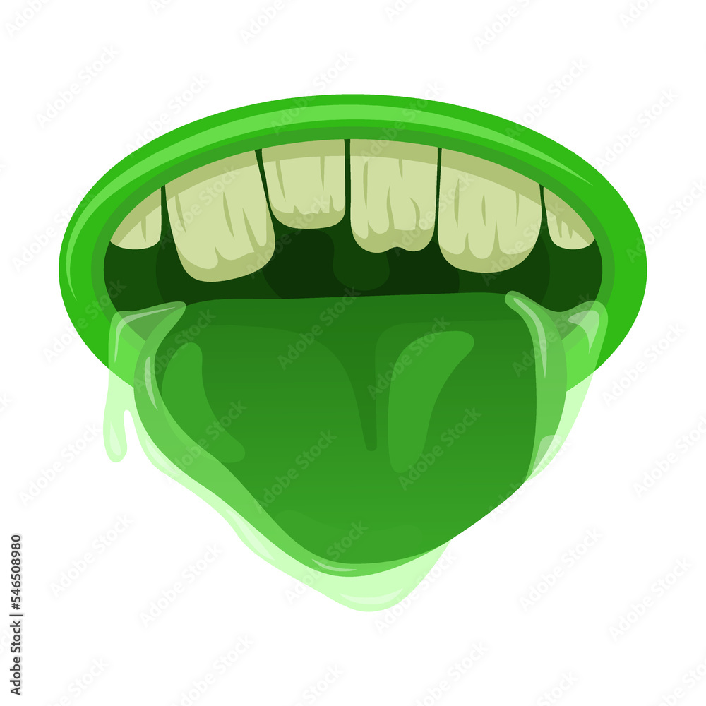 monster mouth green with crooked teeth, cartoon vector illustration ...
