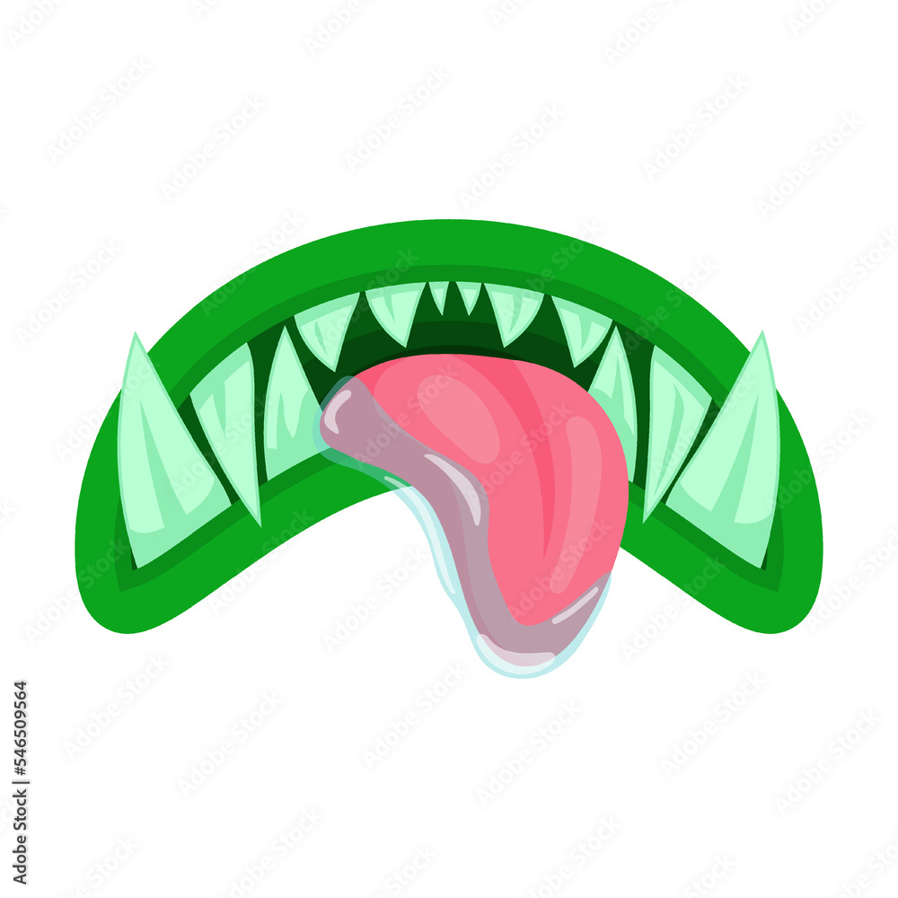 monster mouth with tongue and fangs cartoon vector illustration. Cute ...