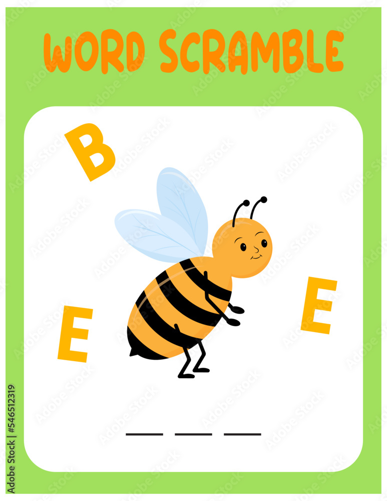 Bee Word scramble . Educational game for kids. English language ...
