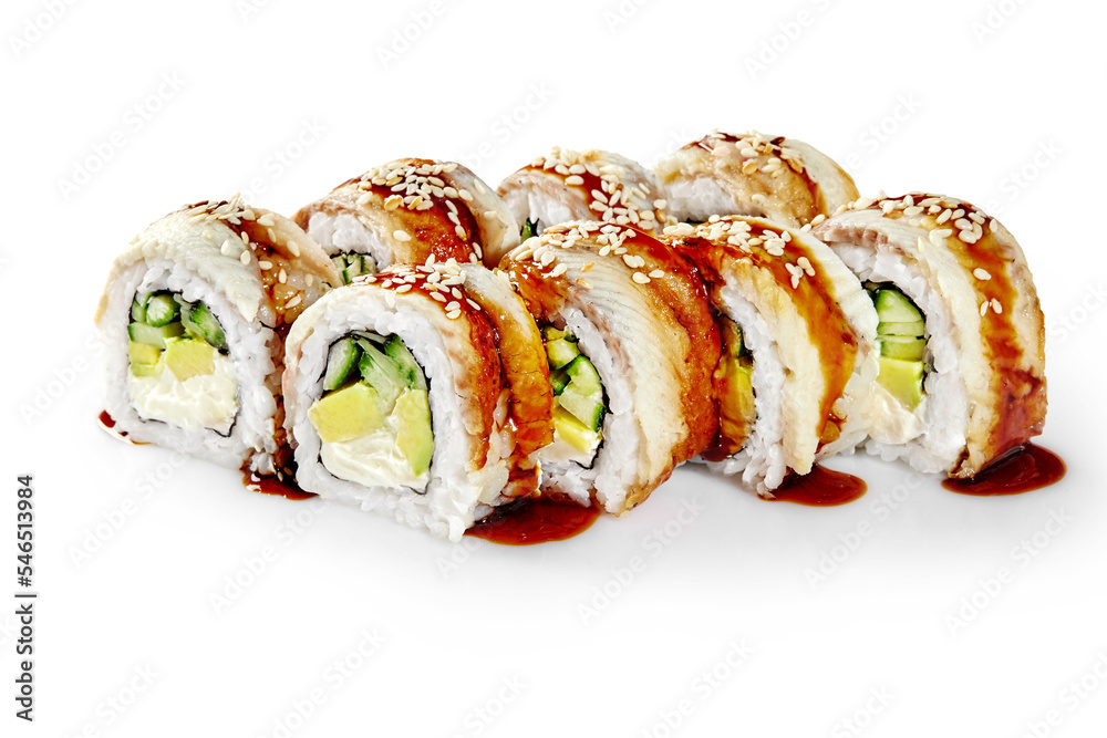 Philadelphia sushi rolls with soft cream cheese, cucumbers and avocado ...
