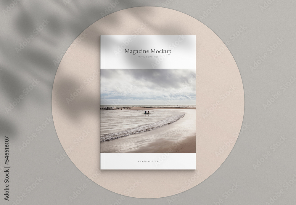 Magazine Cover Mockup on Circle Background Stock Template | Adobe Stock