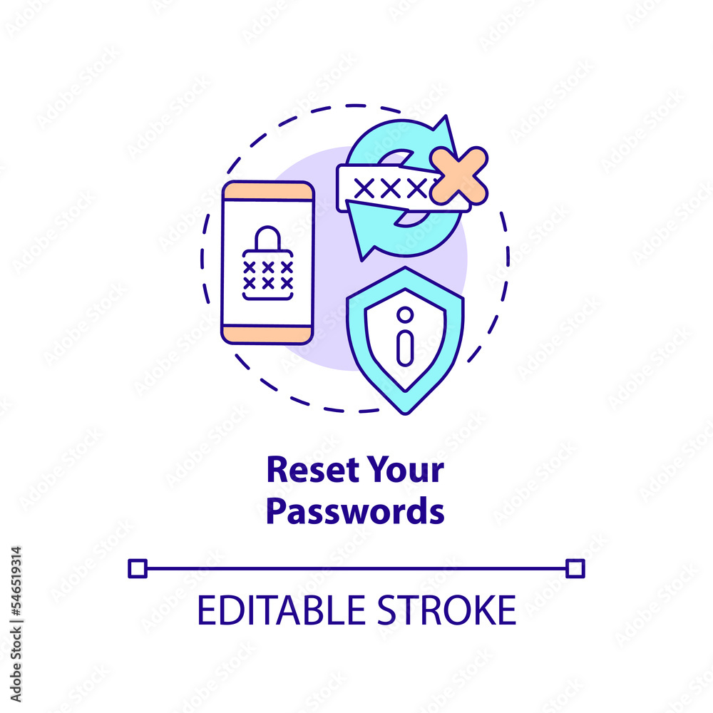 Reset your passwords concept icon. Prevent stolen data. Fix after hacking attack abstract idea ...