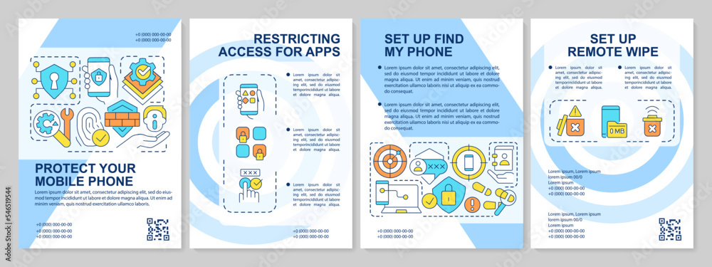 Protect mobile phone blue brochure template. Cybersecurity. Leaflet ...