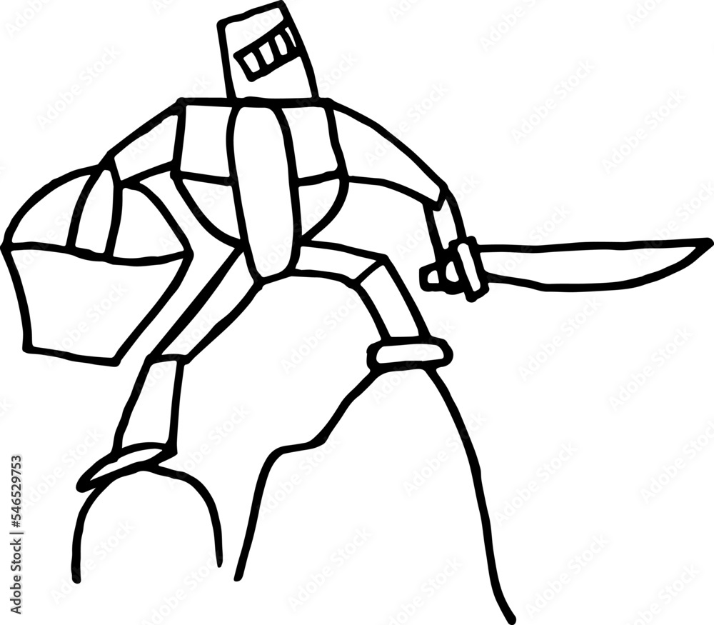 Robot warrior in a helmet and armor with a shield and a sword. Stock ...