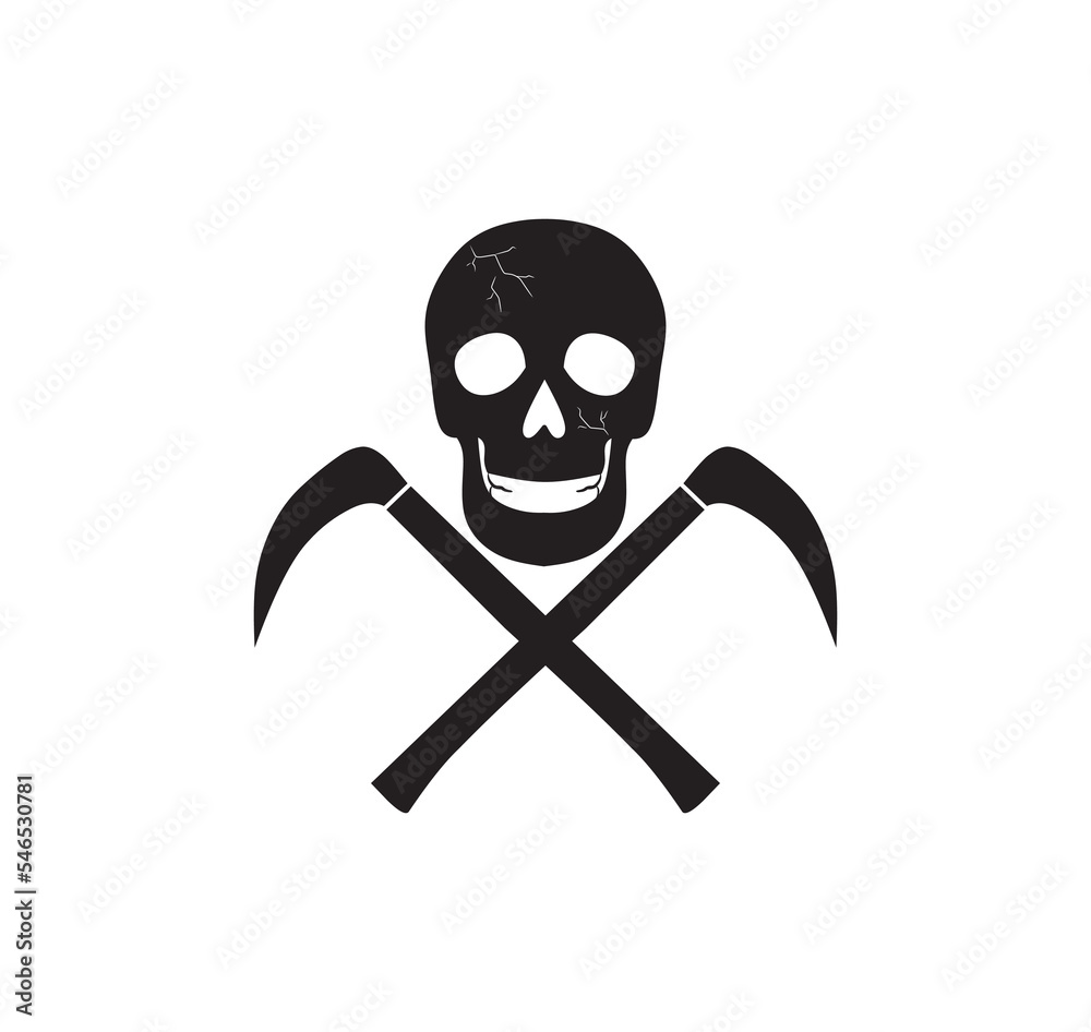 set of skull with crossed scythe weapon isolated on white background ...