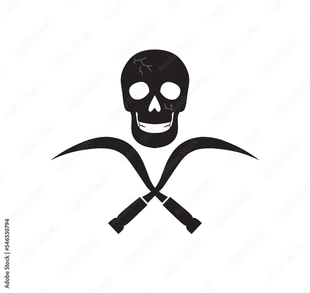 skull crossed scythe isolated on white. Logo, icon, head, dead, danger ...
