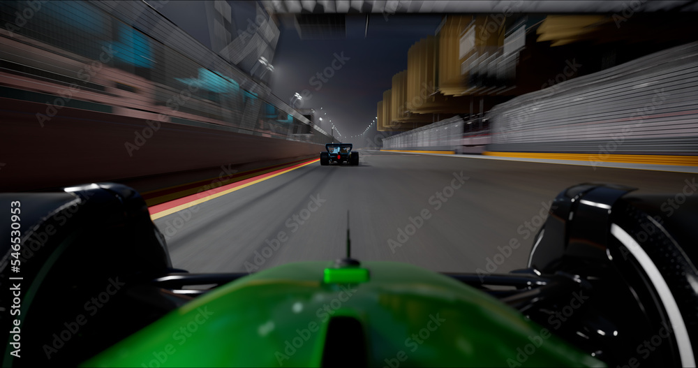 High-Speed Racing Cars Driving on Winding Night Race Track to the ...
