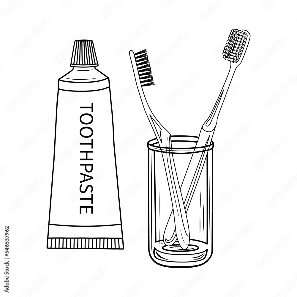 Stock vector outline black and white doodle illustration toothbrushes ...