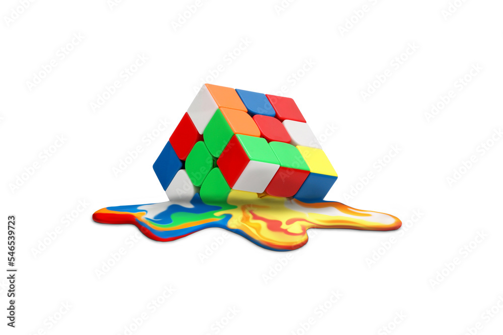 Unsolved Rubik's cube melting down isolated on white background Stock Photo | Adobe Stock