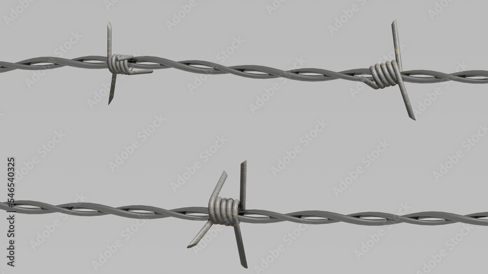 Illustrazione Stock Barbed wire on a gray background. 3d render with ...