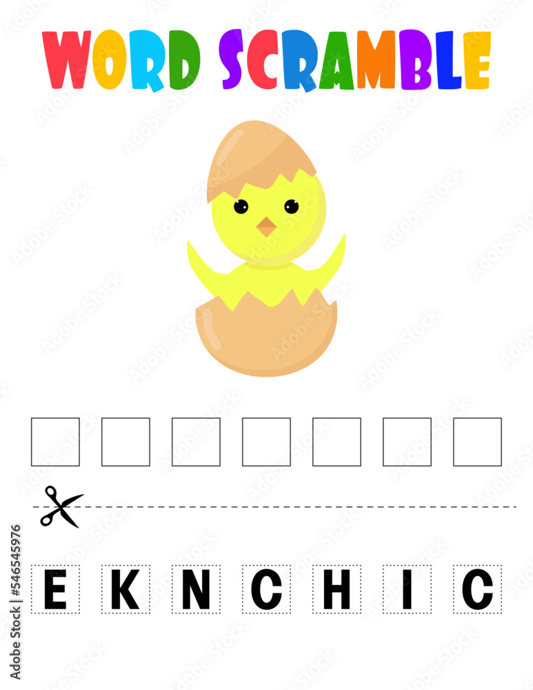 Chicken Word scramble . Educational game for kids. English language ...