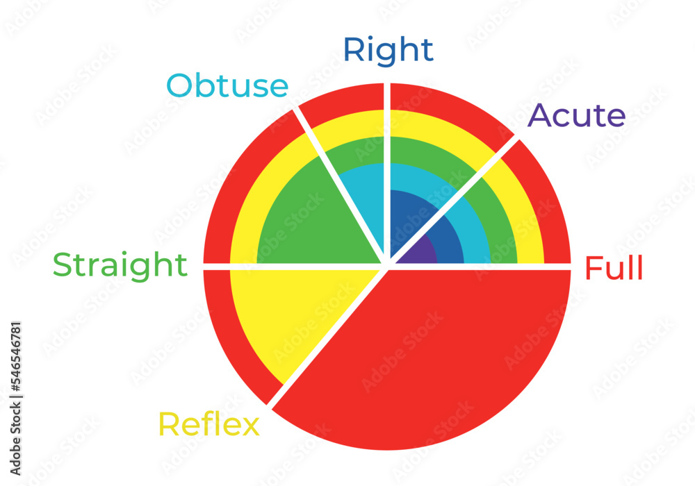 Vector Illustration Of Acute Right Obtuse Straight Reflex And Full