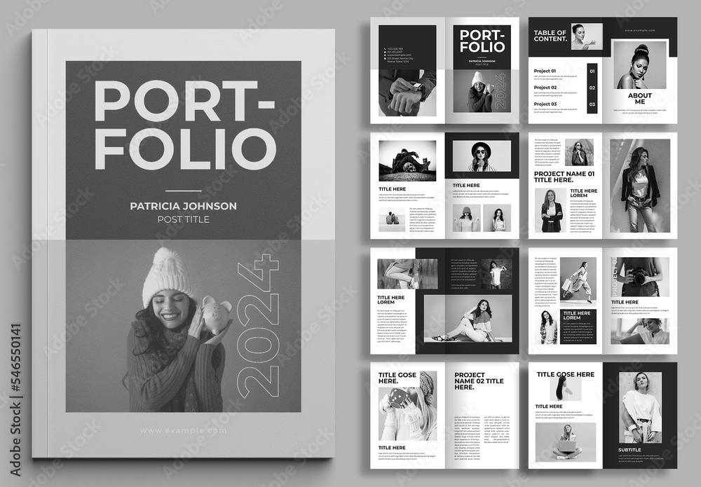 Black Portfolio Layout With Black Accent Stock Template | Adobe Stock