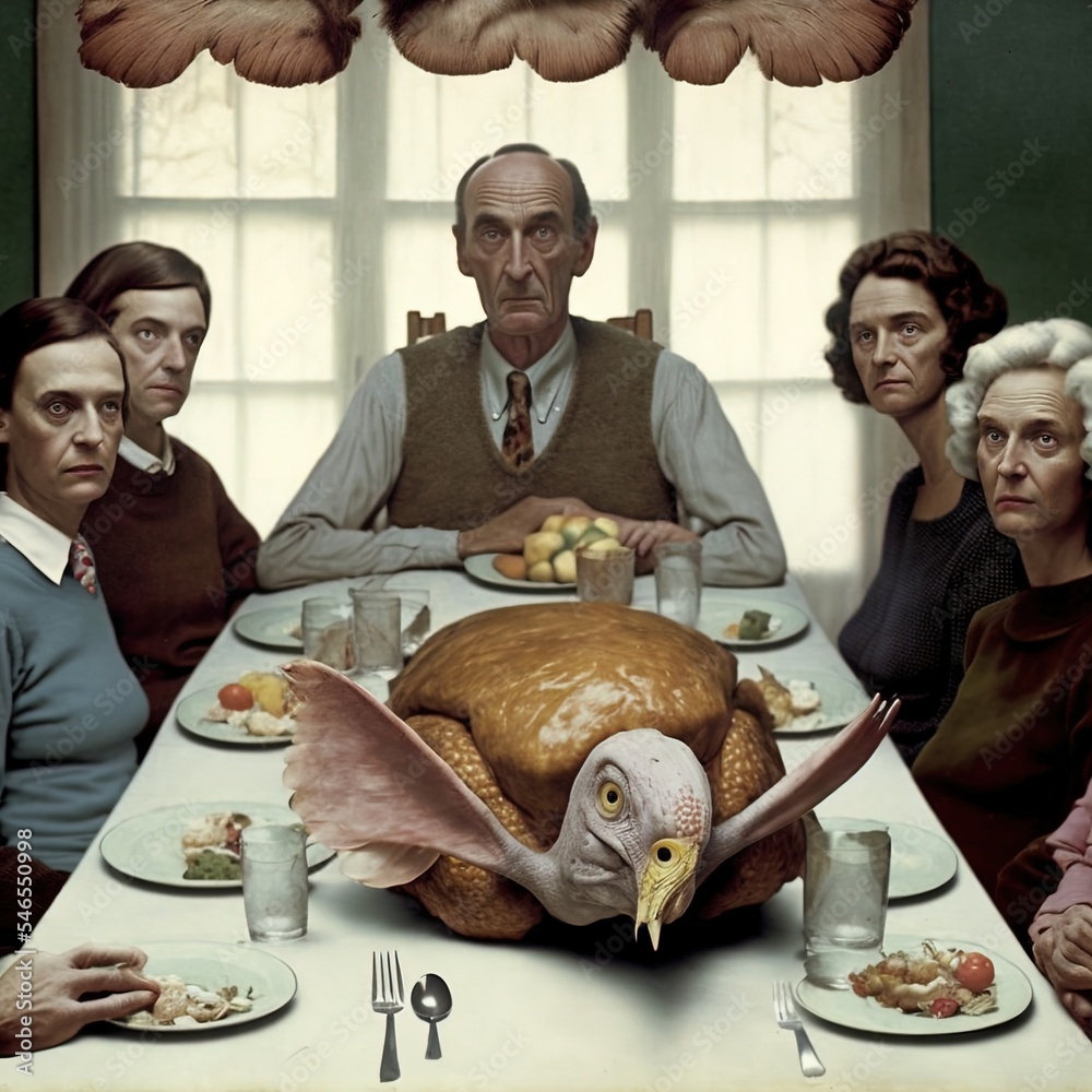 Weird Creepy Strange Family Sitting with Turkey at Thanksgiving Table ...