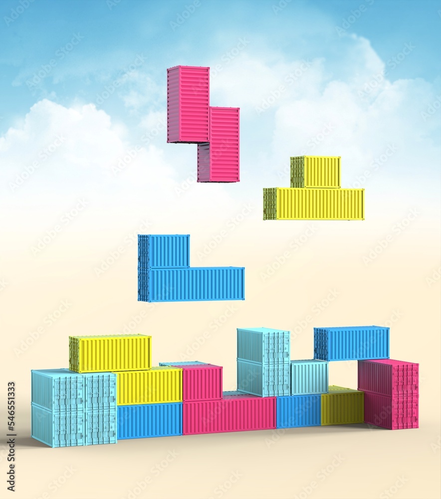 Container ship in import and export. Industry and Transportation 3d ...