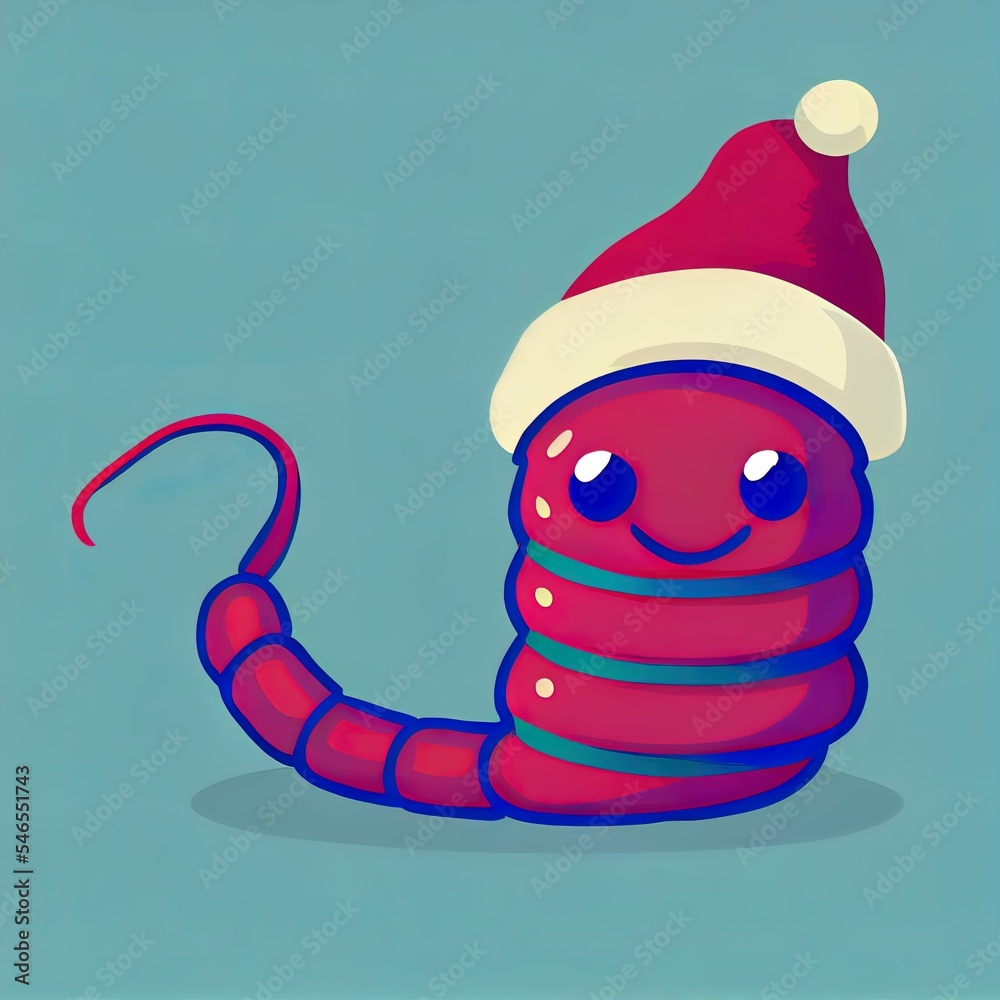 Cute Illustration of Worm in Christmas Cap - Vector, Digital Art ...